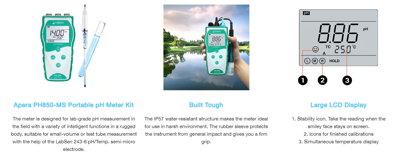 APERA PH850-MS Portable pH Meter for Test Tubes and Small Liquid ...